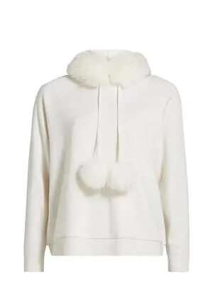 Alice + Olivia Oscar Faux Fur-trimmed Knit Hoodie - Ecru