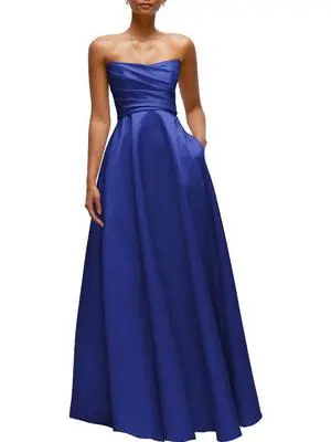 Dessy Collection Ruched Strapless Gown - Cobalt Blue
