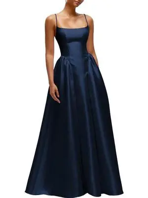 Dessy Collection Sleeveless Satin Gown Midnight