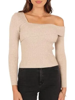 PETAL & PUP Aleena One-shoulder Ribbed Sweater - Oatmeal
