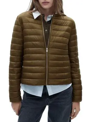 Mango MANGO Pocket Quilted Jacket Khaki Green