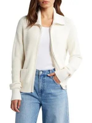 Caslon Cotton-blend Zip-up Cardigan - Ivory Pristine