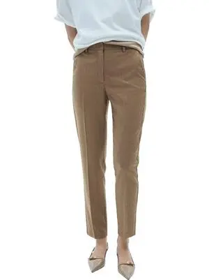 Mango MANGO Flat-Front Slim Fit Trousers Brown