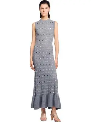 Sandro Sleeveless Knit Maxi Dress With Studs - Grey