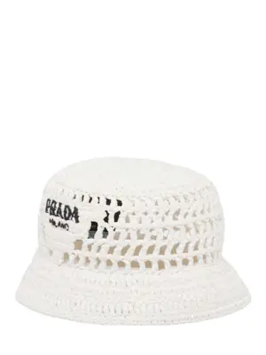 Prada Raffia Bucket Hat - White