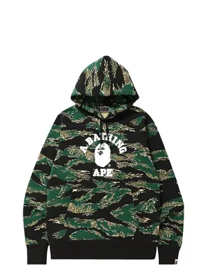 A BATHING APE Tiger Camo College Pullover Hoodie - Green