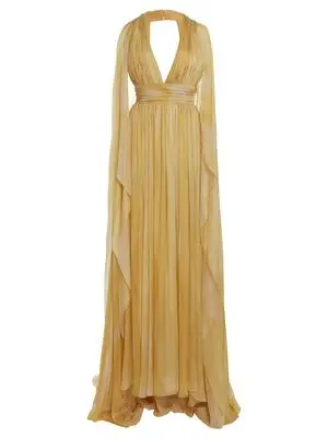 Elie Saab Printed Silk Capelet Gown - Gold