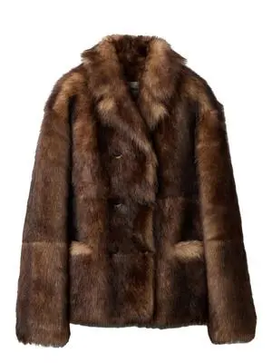 Miu Miu Double-breasted Shearling Jacket - Camel Brown