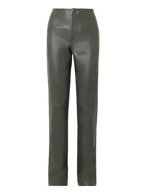 THE FRANKIE SHOP Ziggy Darted Leather Straight-leg Trousers - Gray