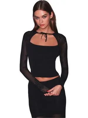 Fleur Du Mal Lace Pointelle Decollete Top - Black