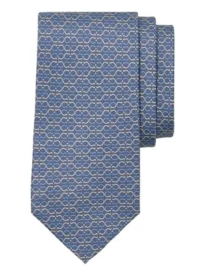 FERRAGAMO Gancini Print Silk Tie Gray