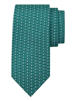 FERRAGAMO Gancini Print Silk Tie - Green