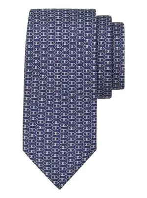 FERRAGAMO Gancini Print Silk Tie - Navy