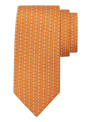 FERRAGAMO Gancini Print Silk Tie Orange