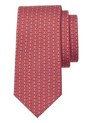 FERRAGAMO Gancini Print Silk Tie - Red