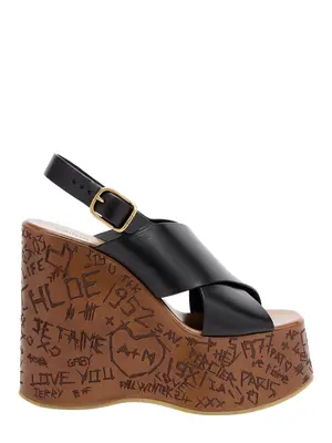 Chloé Leather Platform Wedge Sandals - Black