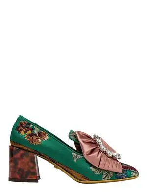 Dolce & Gabbana Embellished Floral-jacquard Loafers - Emerald