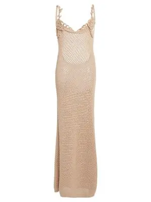 Elie Saab Crochet-knit Cotton-blend Maxi Dress - Khaki