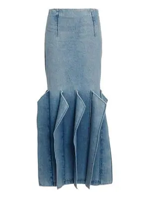 A.W.A.K.E. Mode Panelled Denim Maxi Skirt - Light Blue