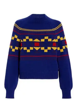 HIGH SPORT Lara Fair Isle Knit Cotton Sweater Navy