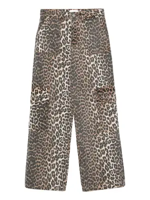GANNI Angi Leopard Print Jeans - Brown