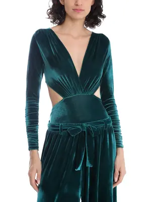 AMIR SLAMA V-neck Velvet Bodysuit - Green