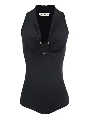 AMIR SLAMA Ruched Bodysuit - Black