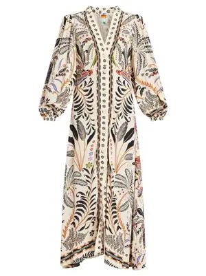 Farm Rio Botanical-print Maxi Dress - Neutrals
