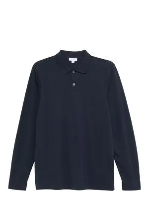 Sunspel Long-sleeve Piqué Polo Shirt - Blue