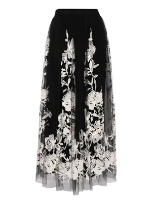 Elie Saab Embroidered Midi Skirt - Black