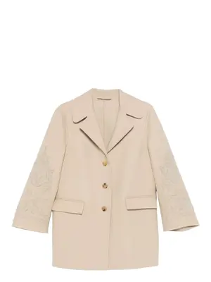 Ermanno Scervino Floral-embroidered Virgin Wool Coat - Neutrals