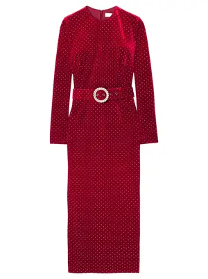 Borgo De Nor Kiara Crystal-embellished Velvet Midi Dress - Red
