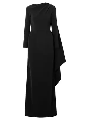 Balenciaga Cape-effect Open-back Crepe Gown - Black