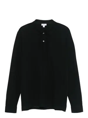 Sunspel Piqué Long-sleeves Polo Shirt - Black