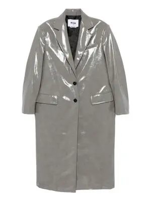 MSGM Faux-leather Long Coat - Grey