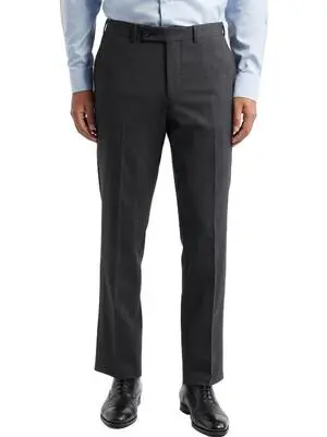 JACK VICTOR Patrick Flat Front Stretch Wool Dress Pants - Charcoal