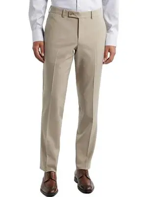 JACK VICTOR Patrick Flat Front Stretch Wool Dress Pants - Tan