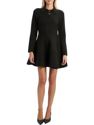 BARDOT Bardot Lexter Long Sleeve Fit & Flare Polo Sweater Minidress