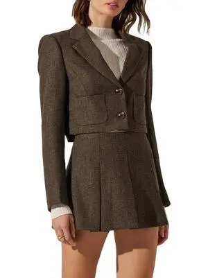 Astr The Label Siarah Houndstooth Crop Jacket - Mocha Plaid