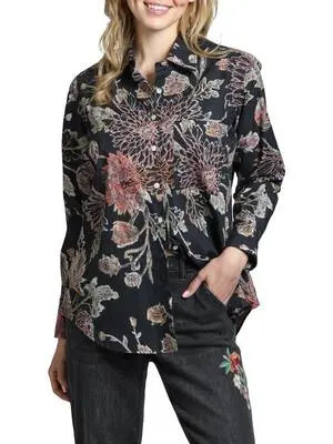 APNY Boyfriend Poplin Button-up Shirt - Black Multi