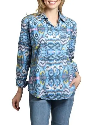APNY Boyfriend Poplin Button-Up Shirt Blue Multi