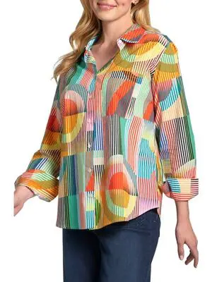 APNY Boyfriend Poplin Button-up Shirt - Bright Orange Multi