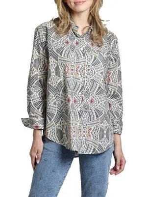 APNY Boyfriend Poplin Button-up Shirt - Grey Multi