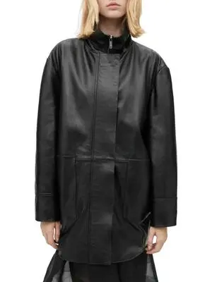 Mango Oversize Faux Leather Jacket - Black