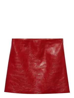 Prada Cracked-effect Leather Mini Skirt - Red