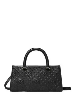 Tory Burch Small T Monogram Embossed Leather Tote - Black