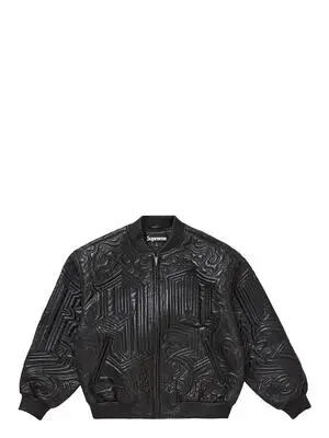 Supreme Mister Cartoon Embroidered Leather Jacket - Black