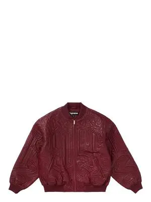 Supreme Embroidered Leather Jacket - Burgundy