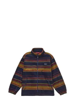 Supreme Stripe Zip Up Fleece Jacket - Navy Blue