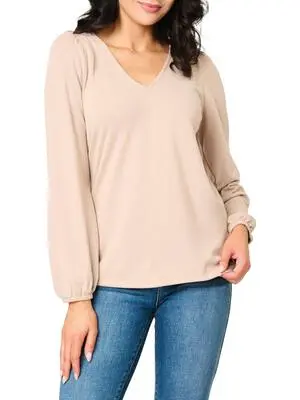 GIBSONLOOK Blouson Sleeve V-neck Sweater - Taupe